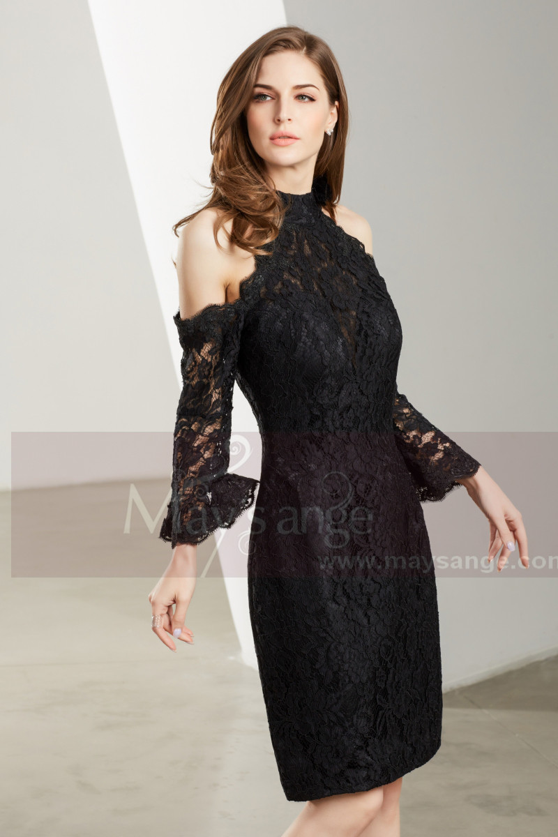 Long Sleeve Open-Back Lace Short Prom Dress