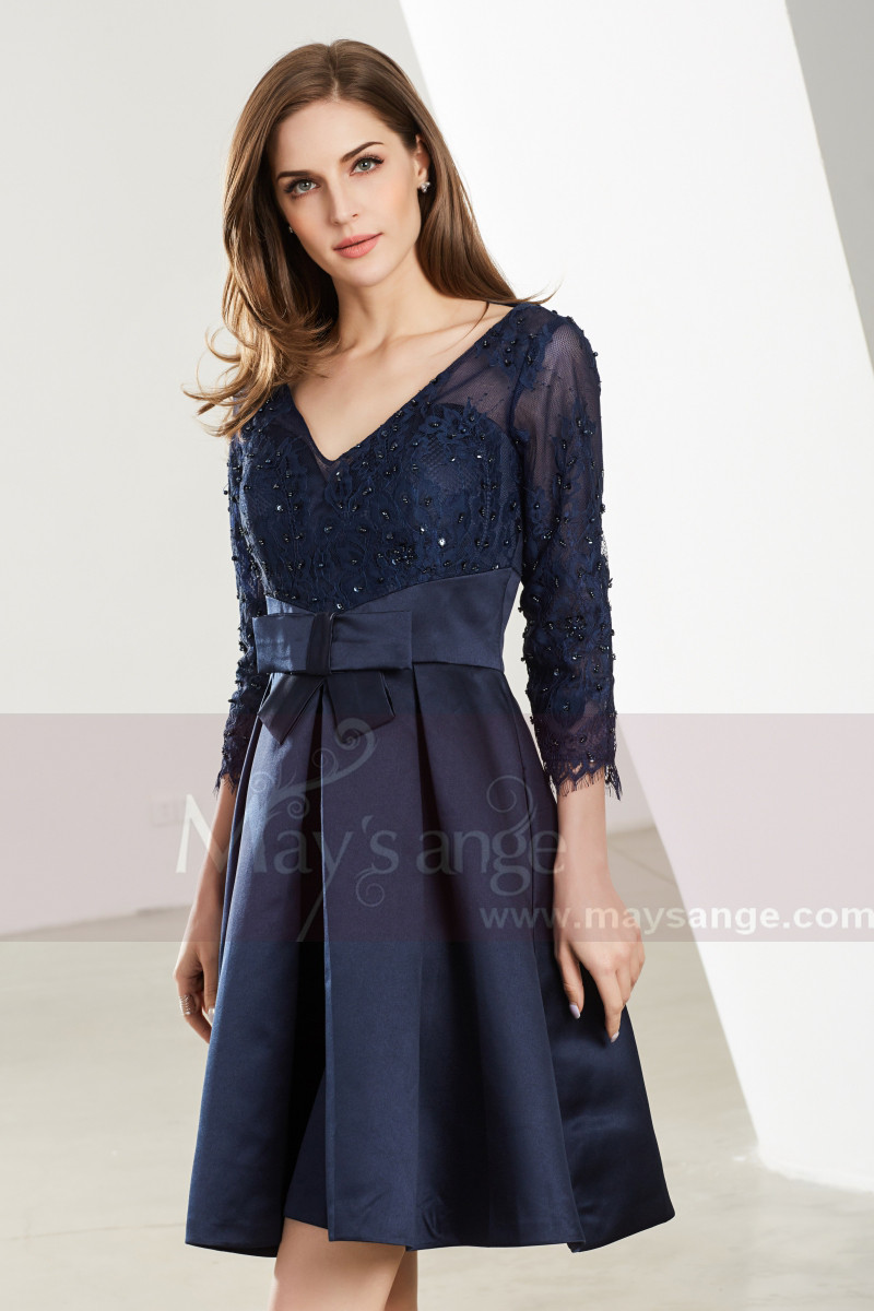 Long Sleeve Short Navy Blue Prom Dresses