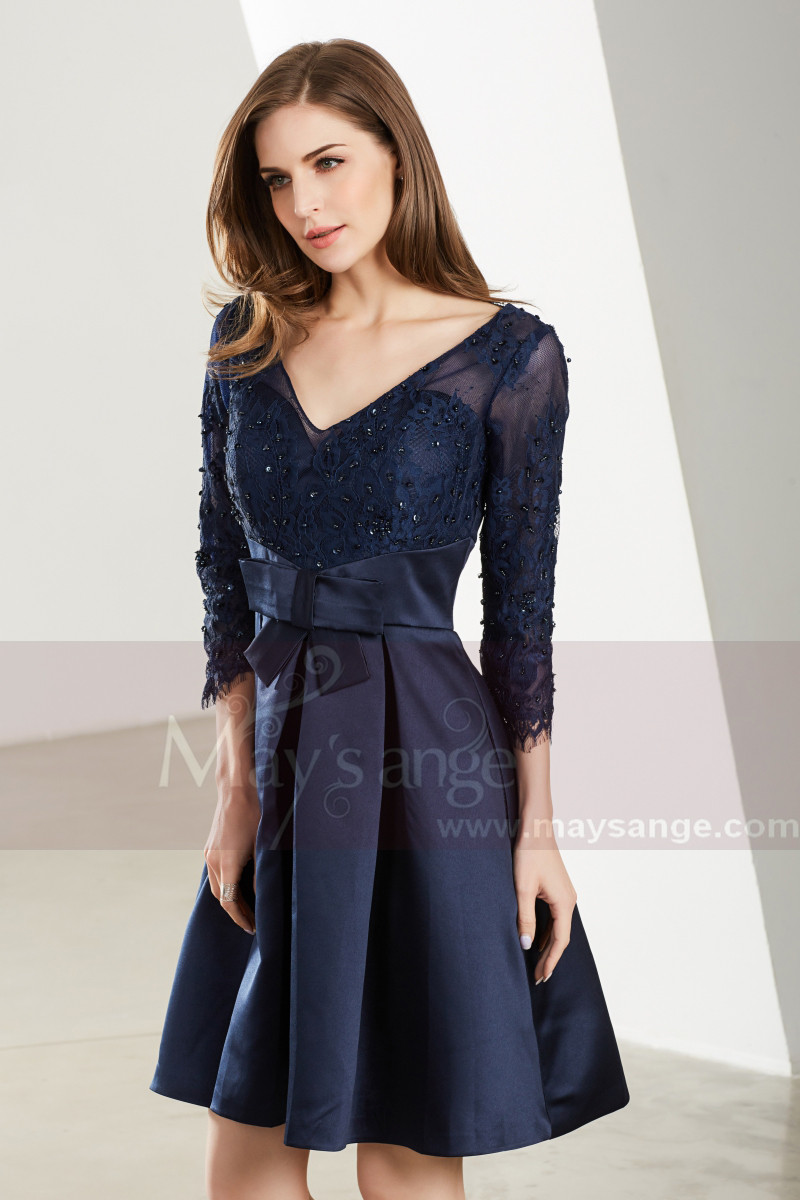 Long Sleeve Short Navy Blue Prom Dresses
