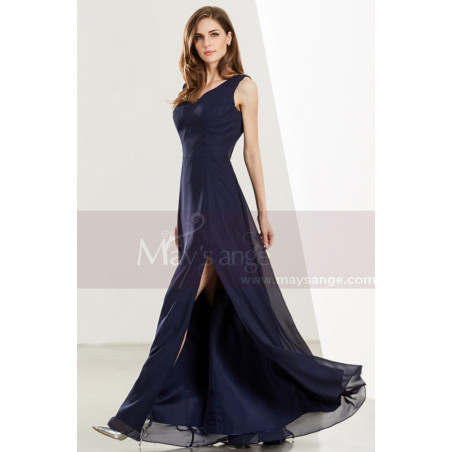 Robe Bleu Marine Longue Classe Avec Fente - Ref L1921 - Robes de soirée