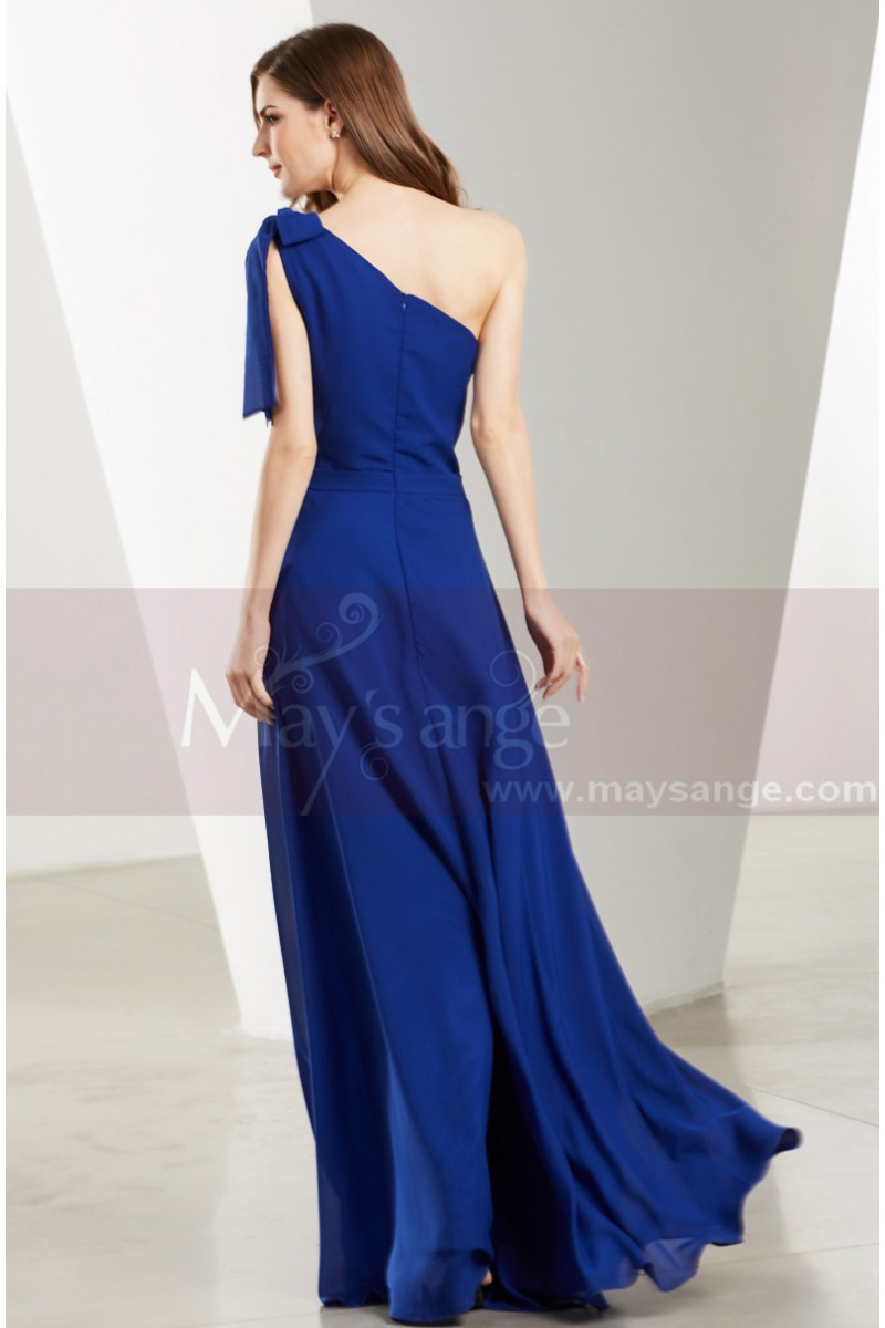 Robe Longue Du Soir Bleu Roi Asymétrique En Mousseline - Ref L1904 ...