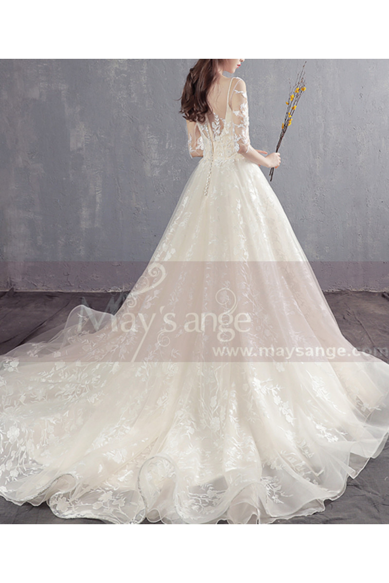 Splendide Robe Ceremonie Mariage Chic Manche Longue Transparente Et ...