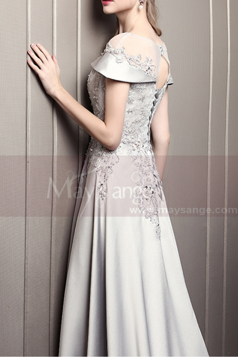 Beautiful Long Satin Silver Prom Dress With Train