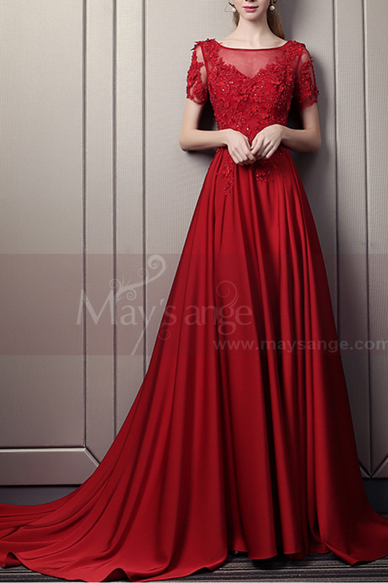 Robe Ceremonie Mariage Longue Rouge Dos Nu Avec Traine - Ref L1933 ...