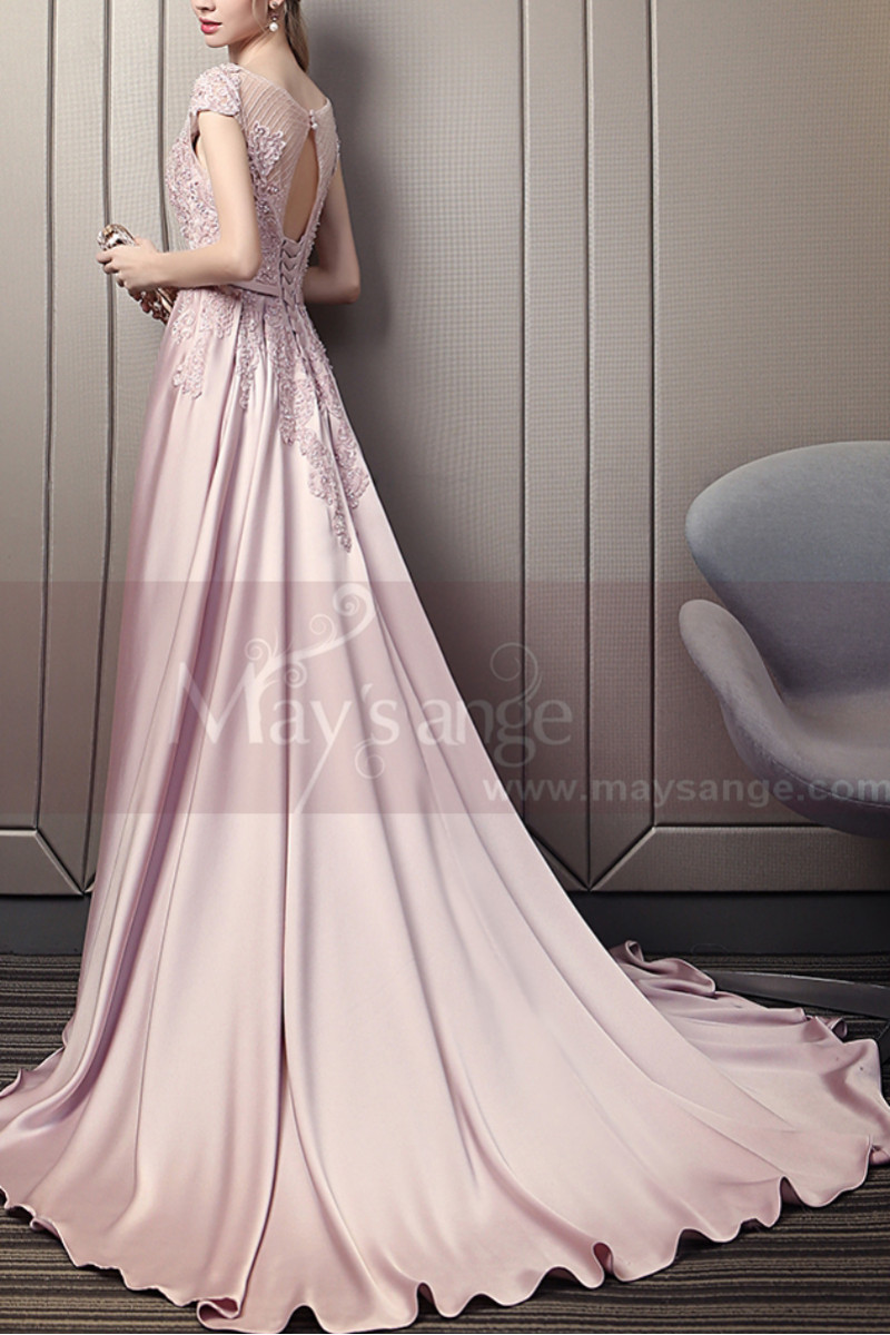 Robes Habillées Pour mariage Longue Rose Avec Traine Haut Brodé Et ...