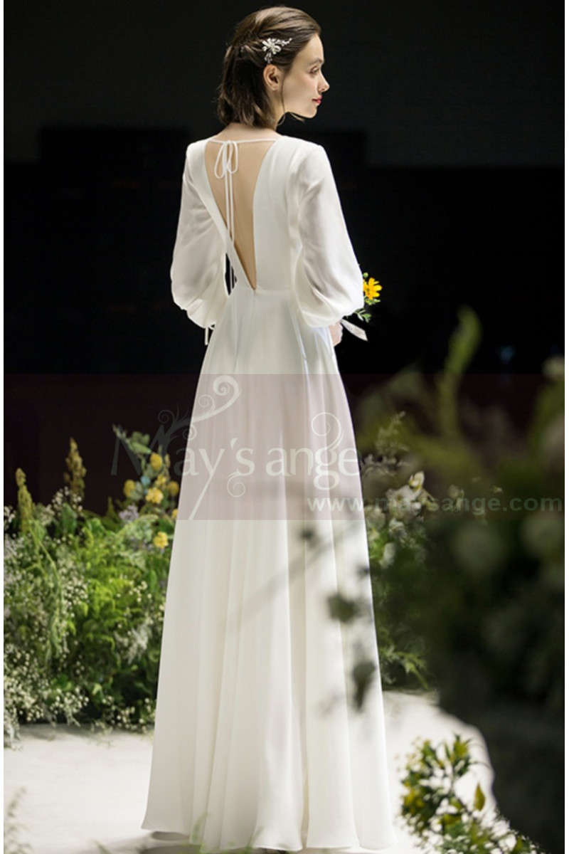 Robe Soirée Blanche Simple Pour Mariage Dos Nu Manche Longue Fermée En ...