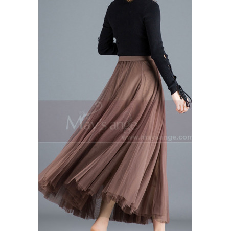 Jupe Longue Femme Marron Clair Tulle - Ref ju072 - Jupe femme longue