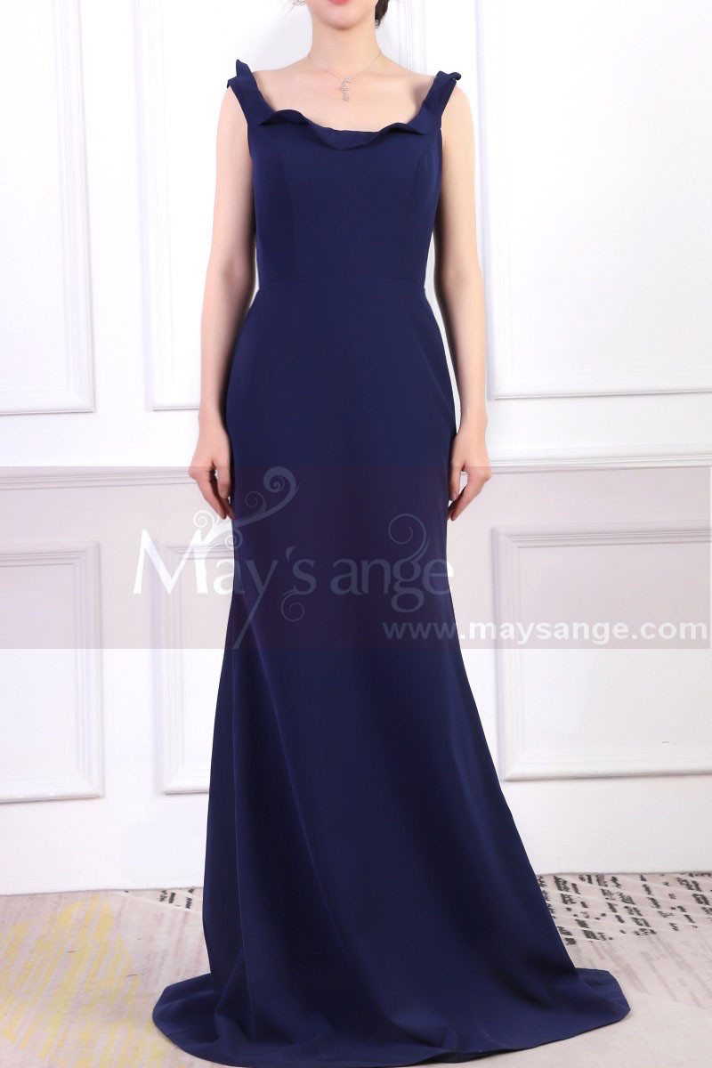 Blue Mermaid Prom Dresses With Ruffle Neckline