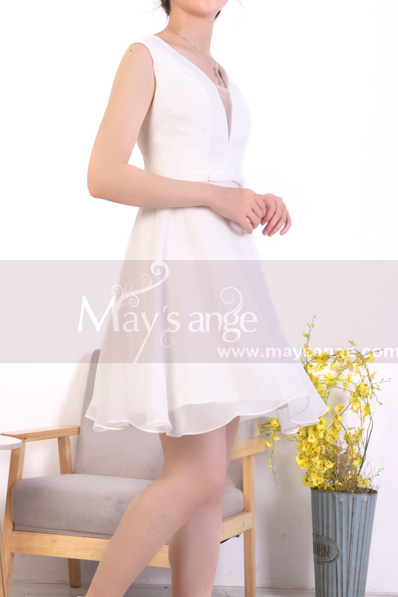 White Short Backless Dress Chiffon