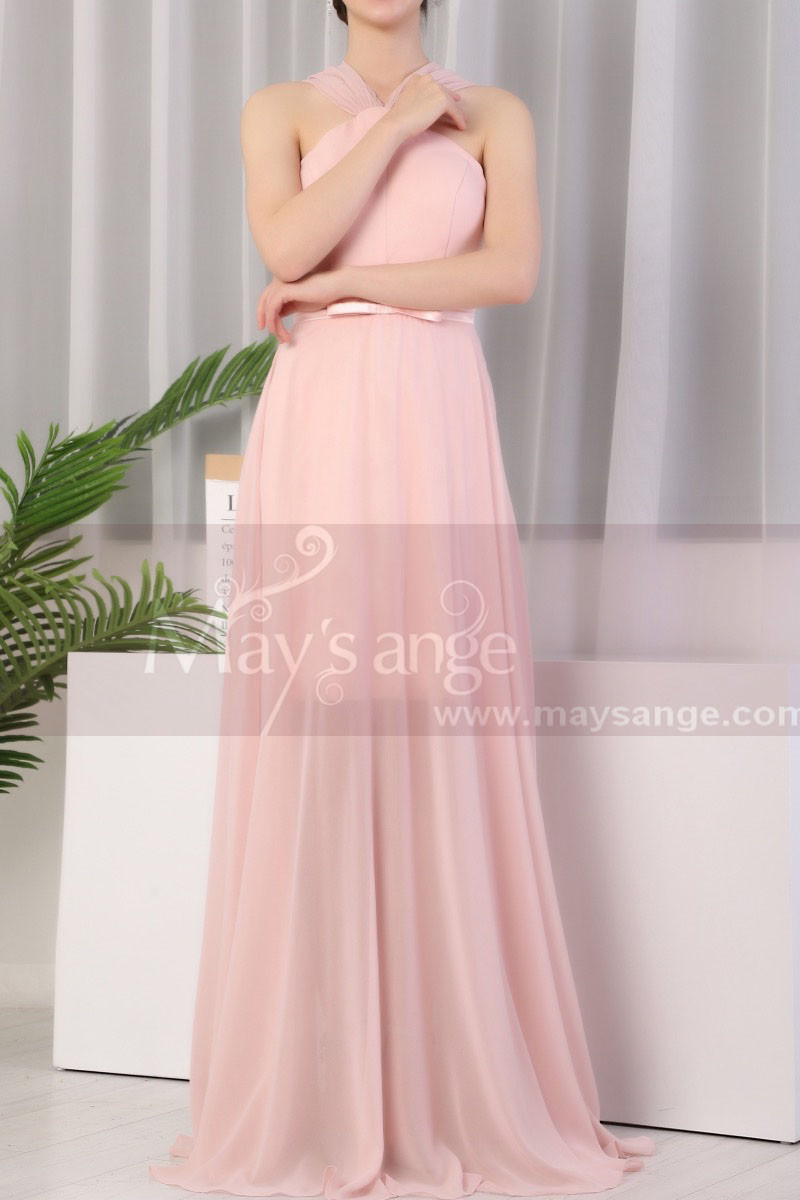 Robe Bal Rose Longue En Mousseline Top A Découpe - Ref L1975 - Robes de ...