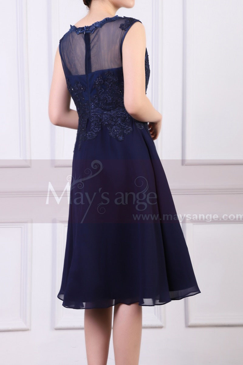 Sleeveless Short Navy Dress For Cocktail With Embroidered And Shiny Top