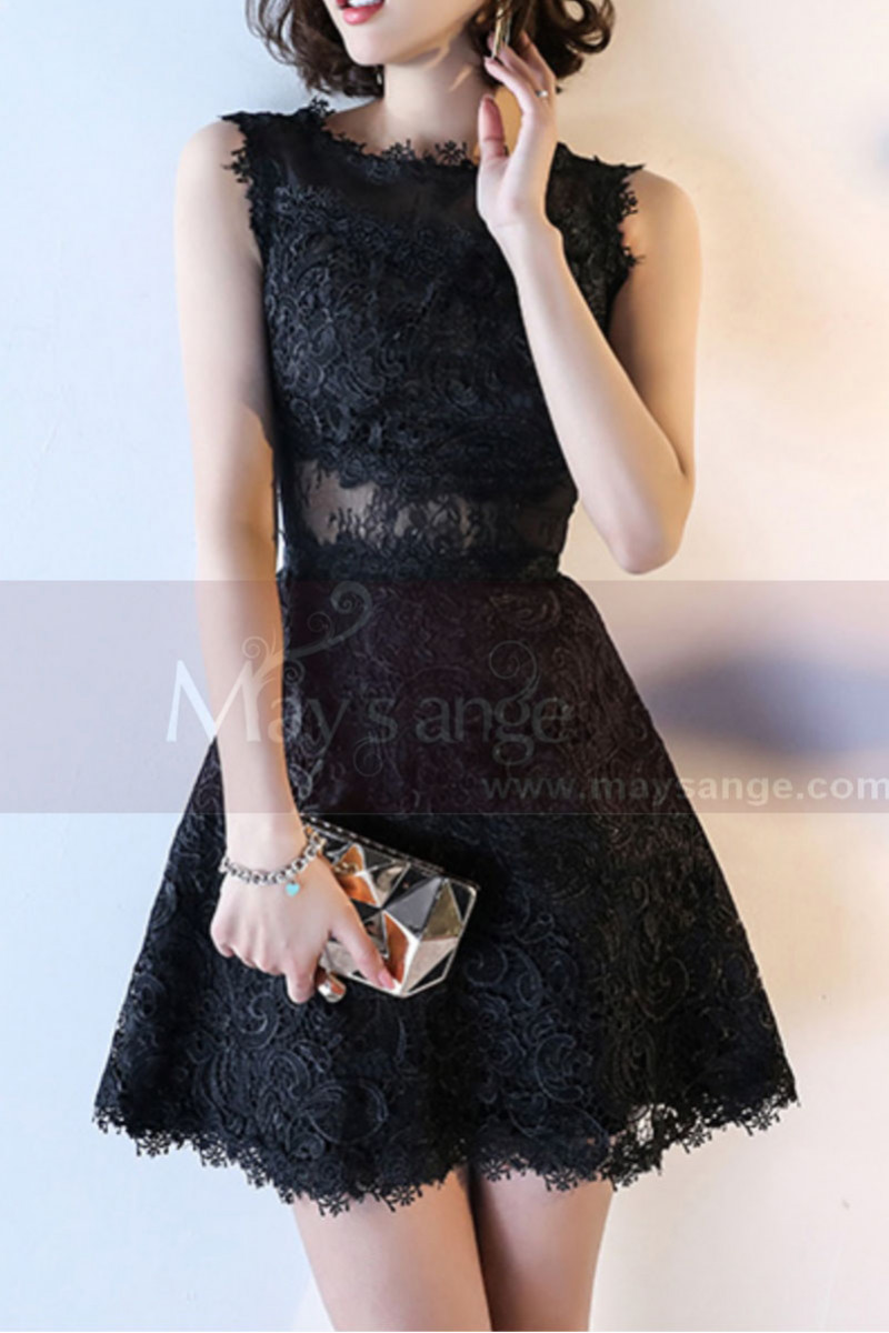 Lace Black Short Semi-Formal Dress With Yoke
