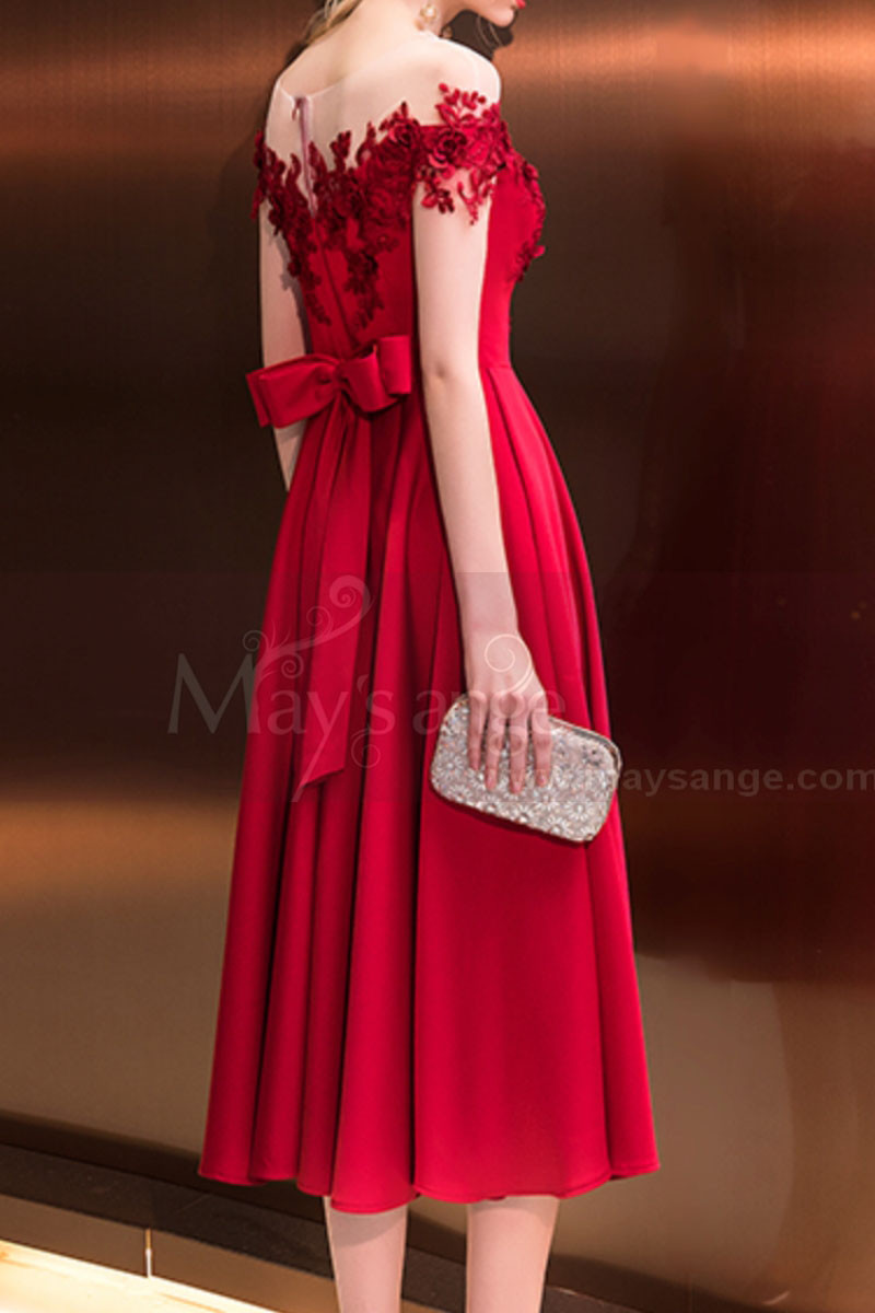 Robe Cocktail Midi Rouge Framboise Chic Haut Transparent Et Dentelle ...