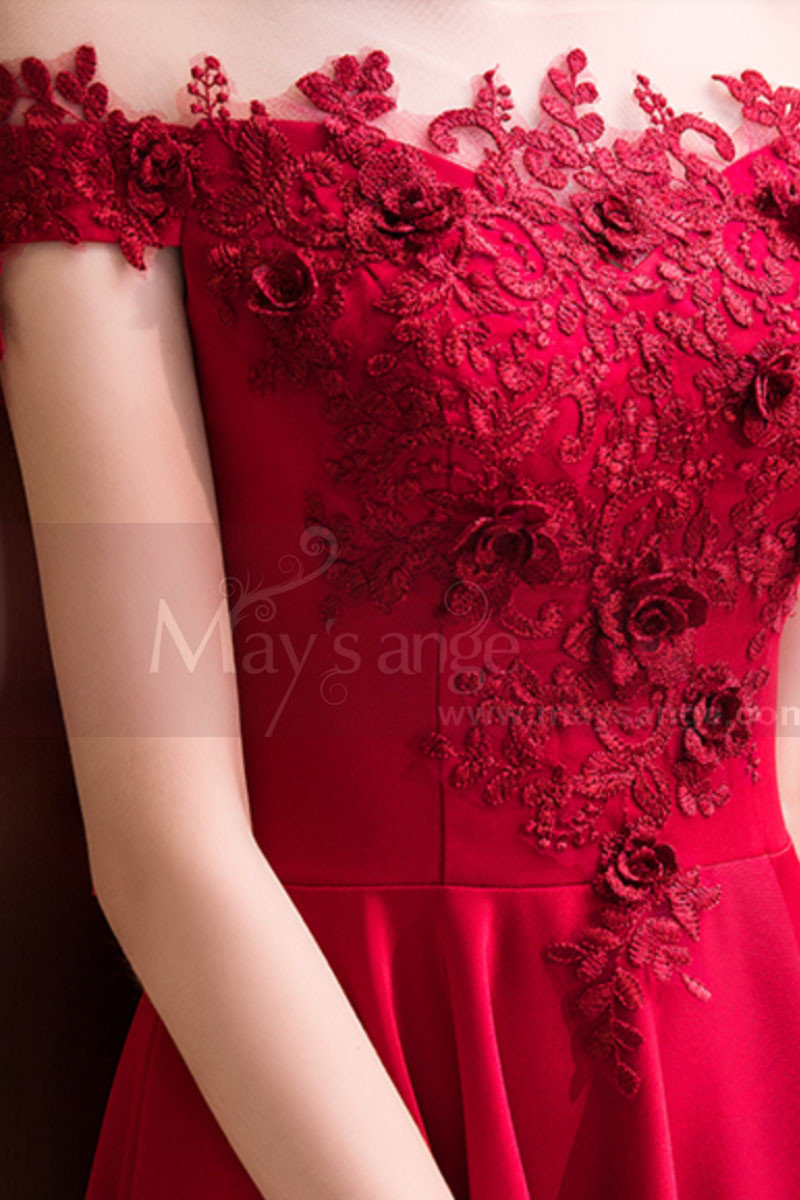 Robe Cocktail Midi Rouge Framboise Chic Haut Transparent Et Dentelle ...