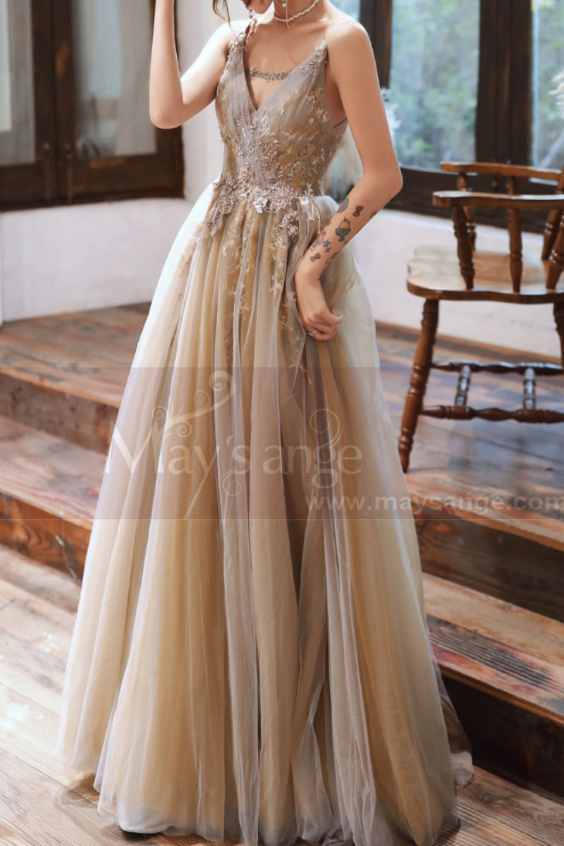 Robe De Bal Dos Nu Couleur Sable Avec Jupe Bouffante En Tulle - Ref ...