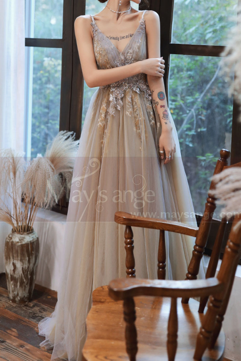 Backless Long Embroidered-Bodice A-Line Ball Gown