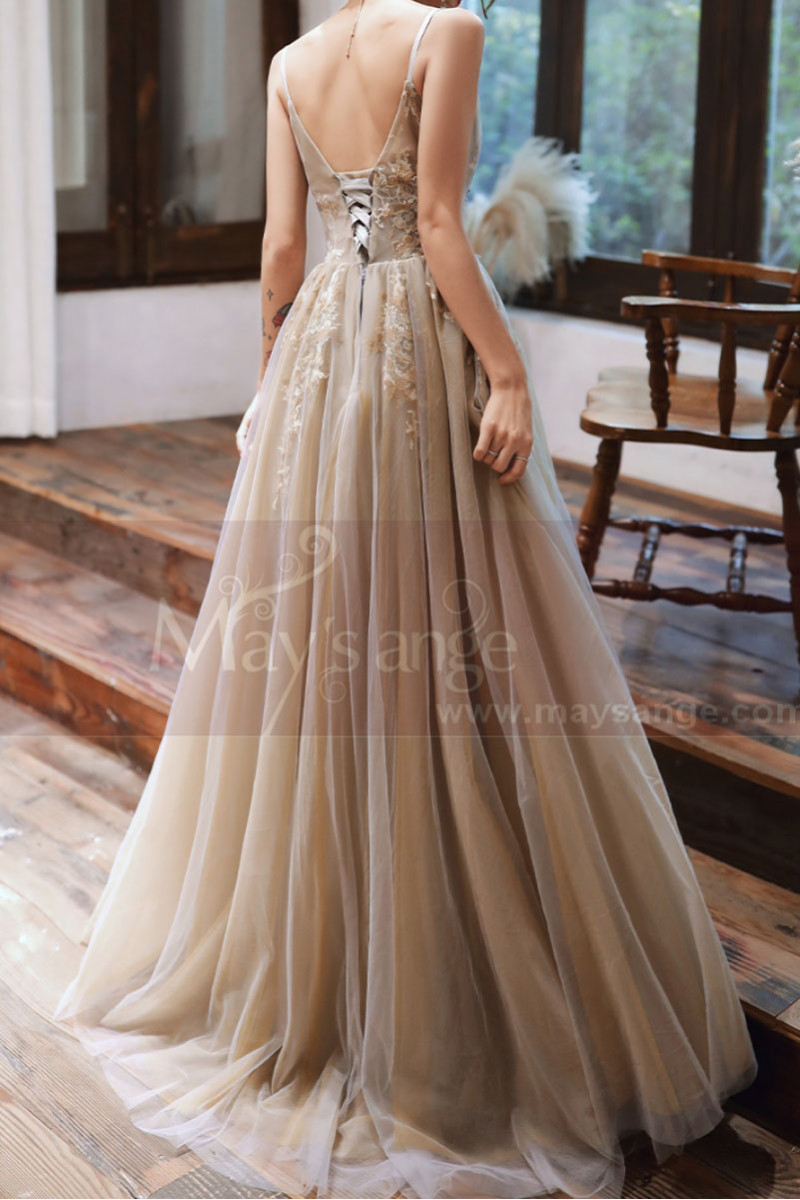 Robe De Bal Dos Nu Couleur Sable Avec Jupe Bouffante En Tulle - Ref ...