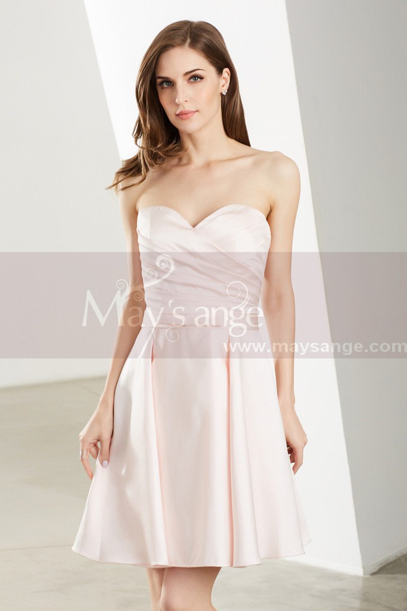 Lacing Back Satin Pink Short Strapless Dress