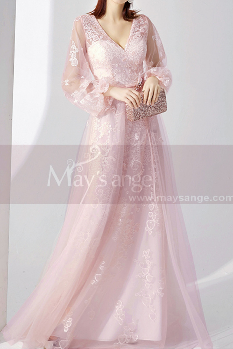 Robe Pour Soirée Chic Rose Clair Avec Manches Transparentes - Ref L2047 ...