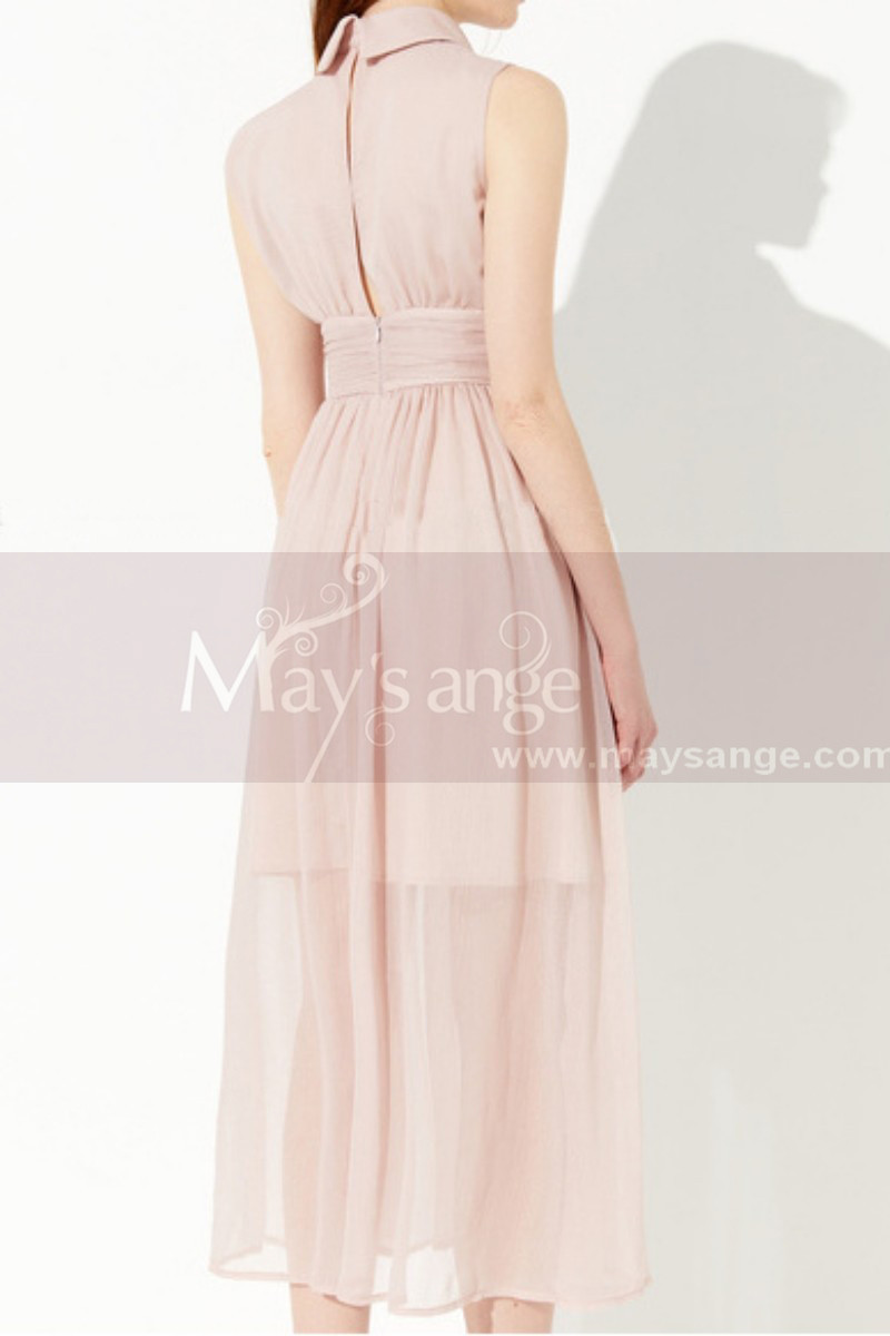 Robe De Soirée Chic Et Glamour Rose Fluide Haut Col Claudine - Ref ...