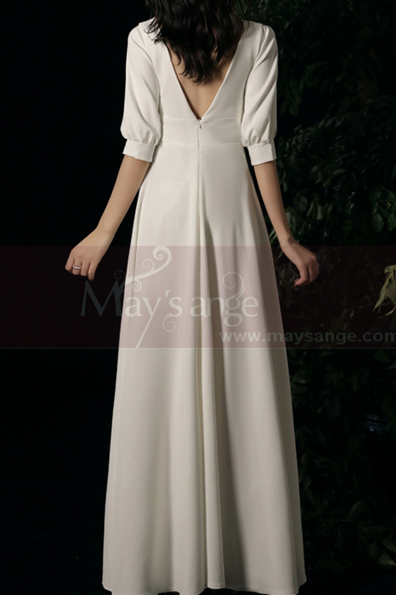 3/4 Sleeve Closed Bohemian Style Wedding Dresses Off White