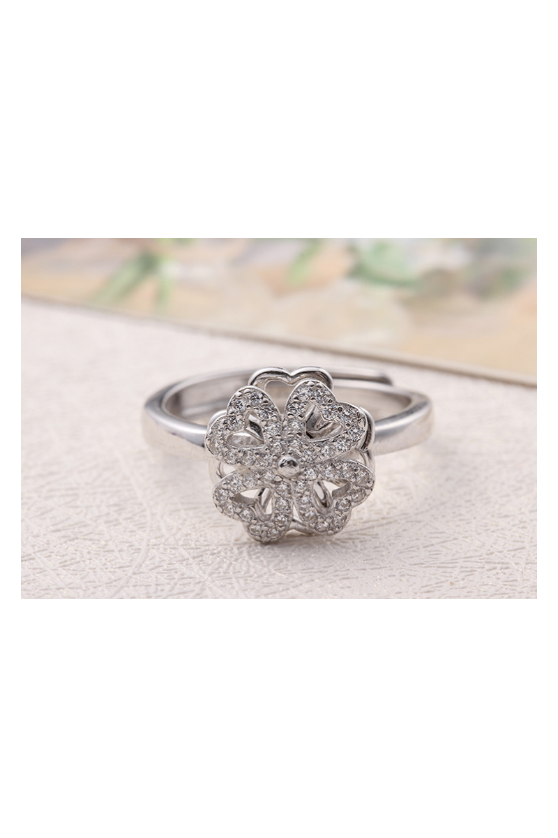Bague anneau ajustable fleur argent - Ref 28960 - Bague