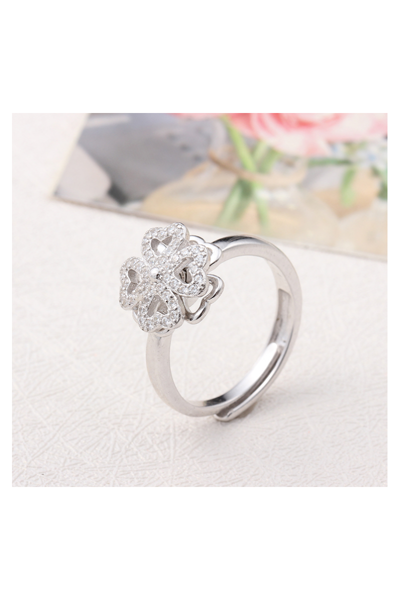 Bague anneau ajustable fleur argent - Ref 28960 - Bague