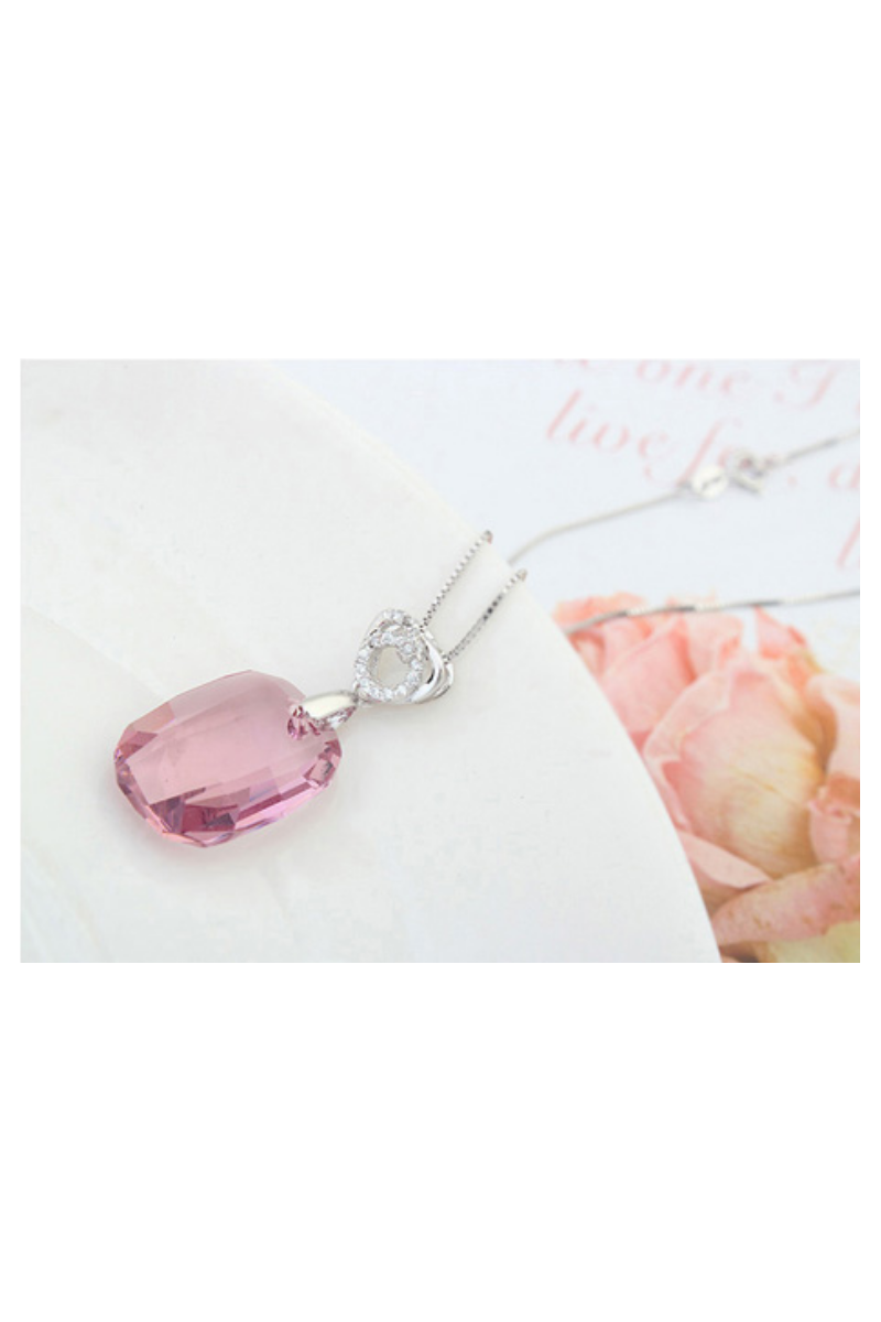 Collier tendance femme en argent 925 cristal rose - Ref 18605 - Accueil