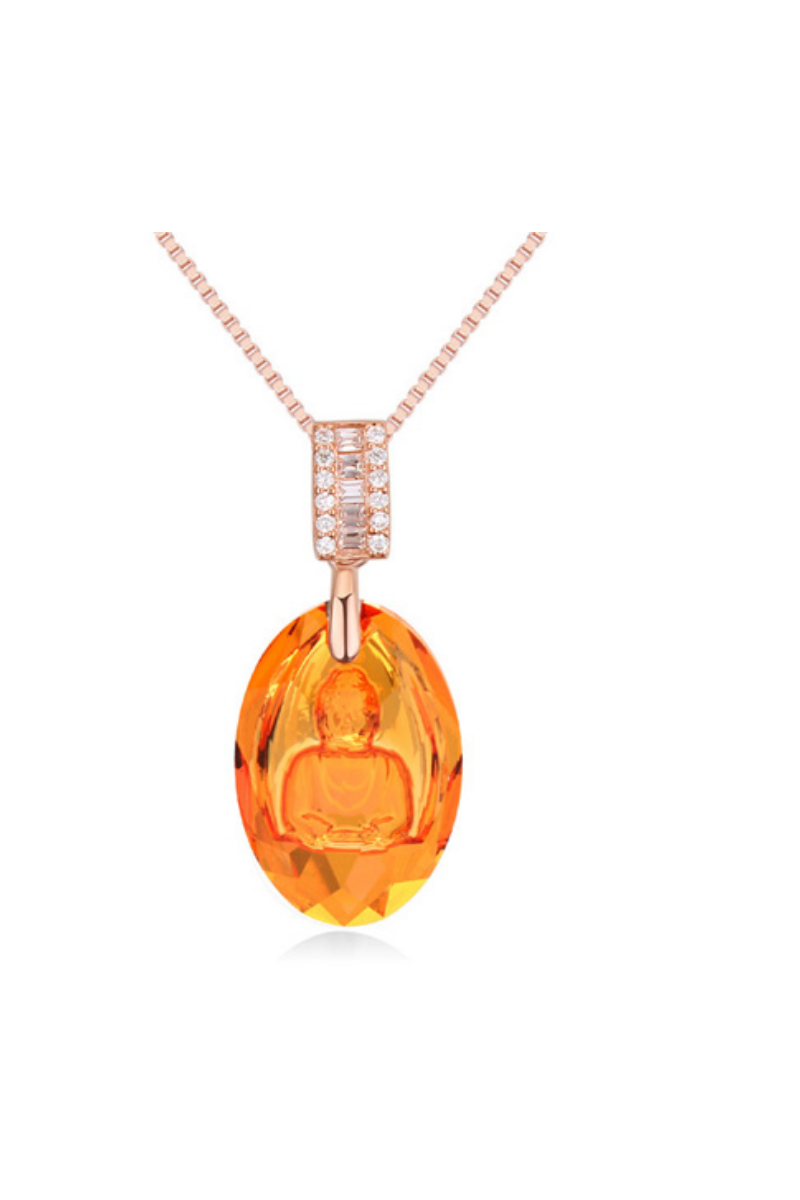 Collier pendentif rond pierre brillant orange avec dessin - Ref 21950 ...