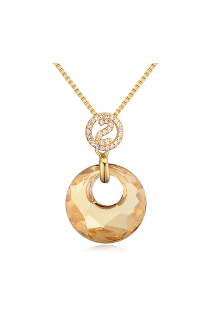 Collier cercle ajourée pierre cristal orange avec chaîne dorée - Ref ...