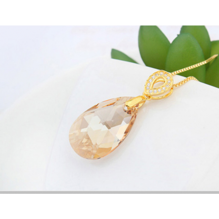 Collier pas cher femme goutte d’eau pierre orange doré - Ref 21980 ...