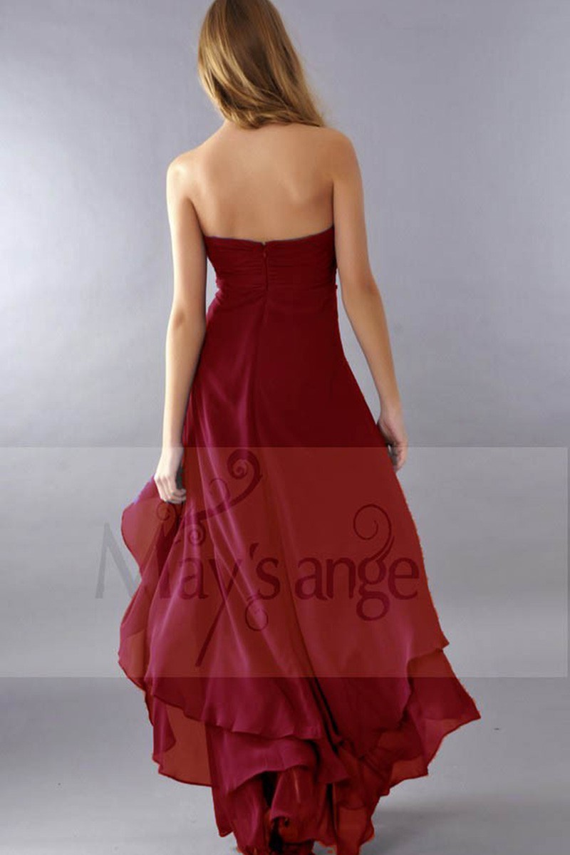 Rhinestone V Strapless Burgundy Asymmetric Cocktail Dresses
