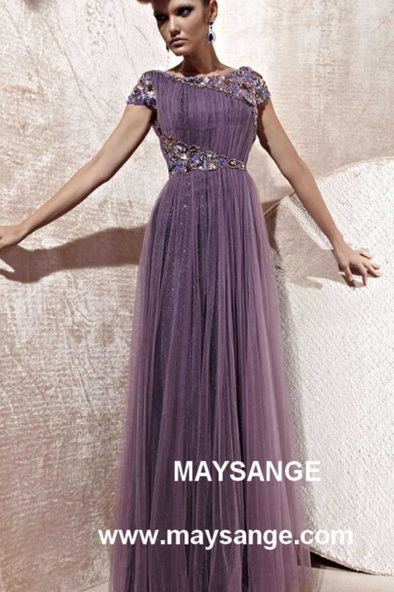 Robe longue en tulle prune robes de soirée - Ref L206 - Robe longue