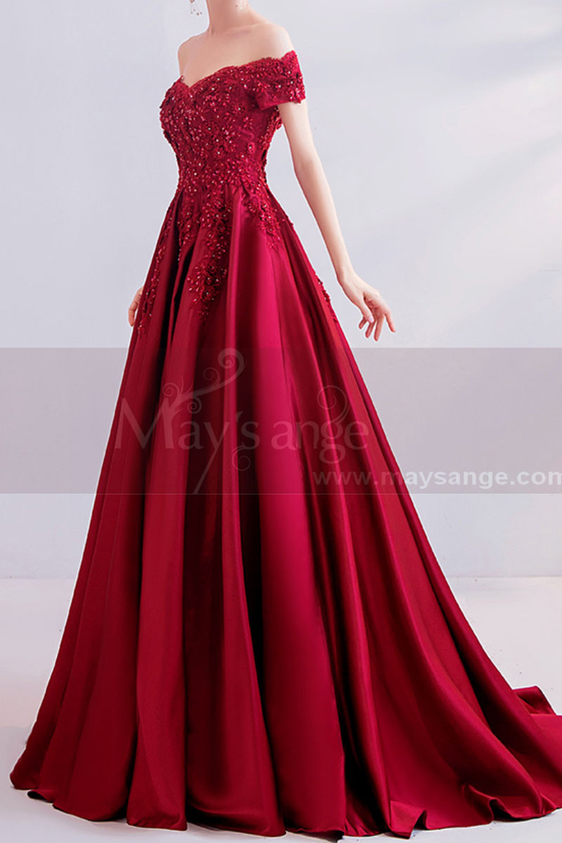 Robe longue rouge chic pour cérémonie avec jolie broderie - Ref L2360 ...