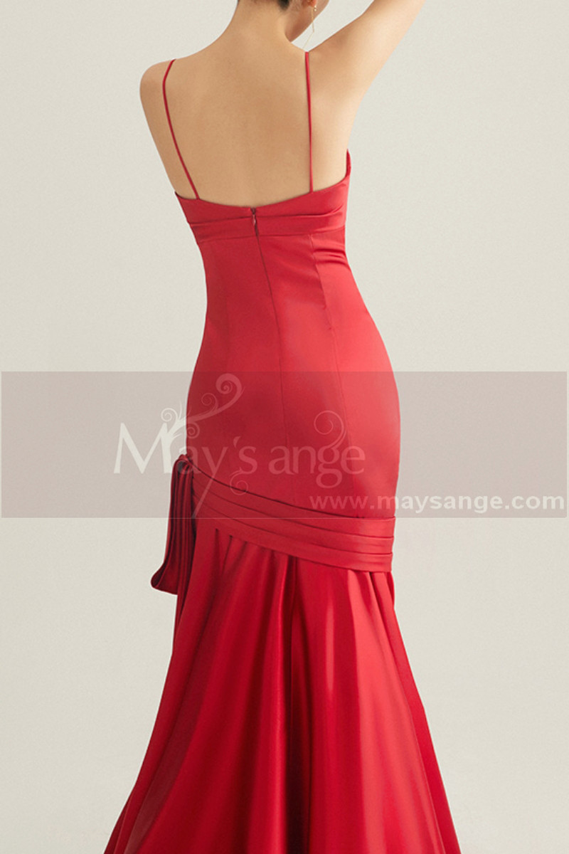 Robe de soirée rouge long en satin sirène - Ref L2072 - Nouveautés