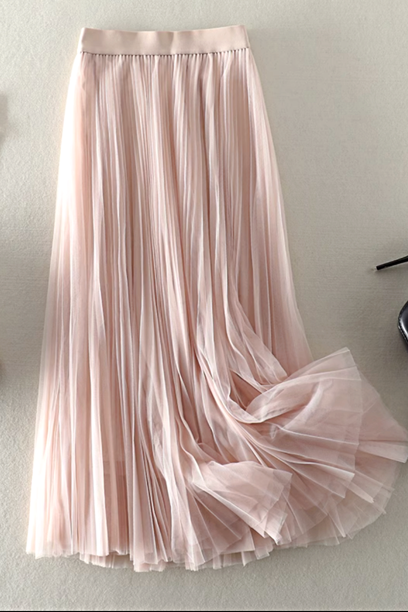 Jupe plisse tulle rose poudrée - Ref ju154 - Jupe femme longue
