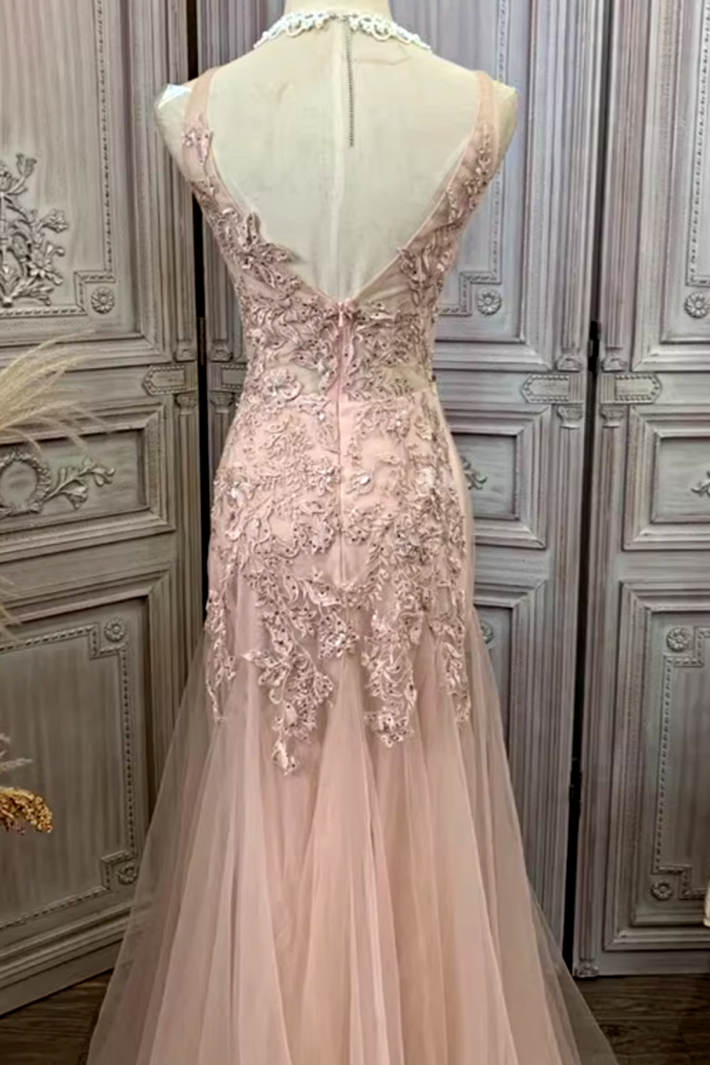 Robe soirée rose poudrée en tulle élégante avec une petite traine - Ref ...