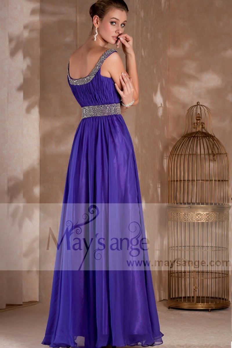 Long evening purple dress Kelly with two glitter straps
