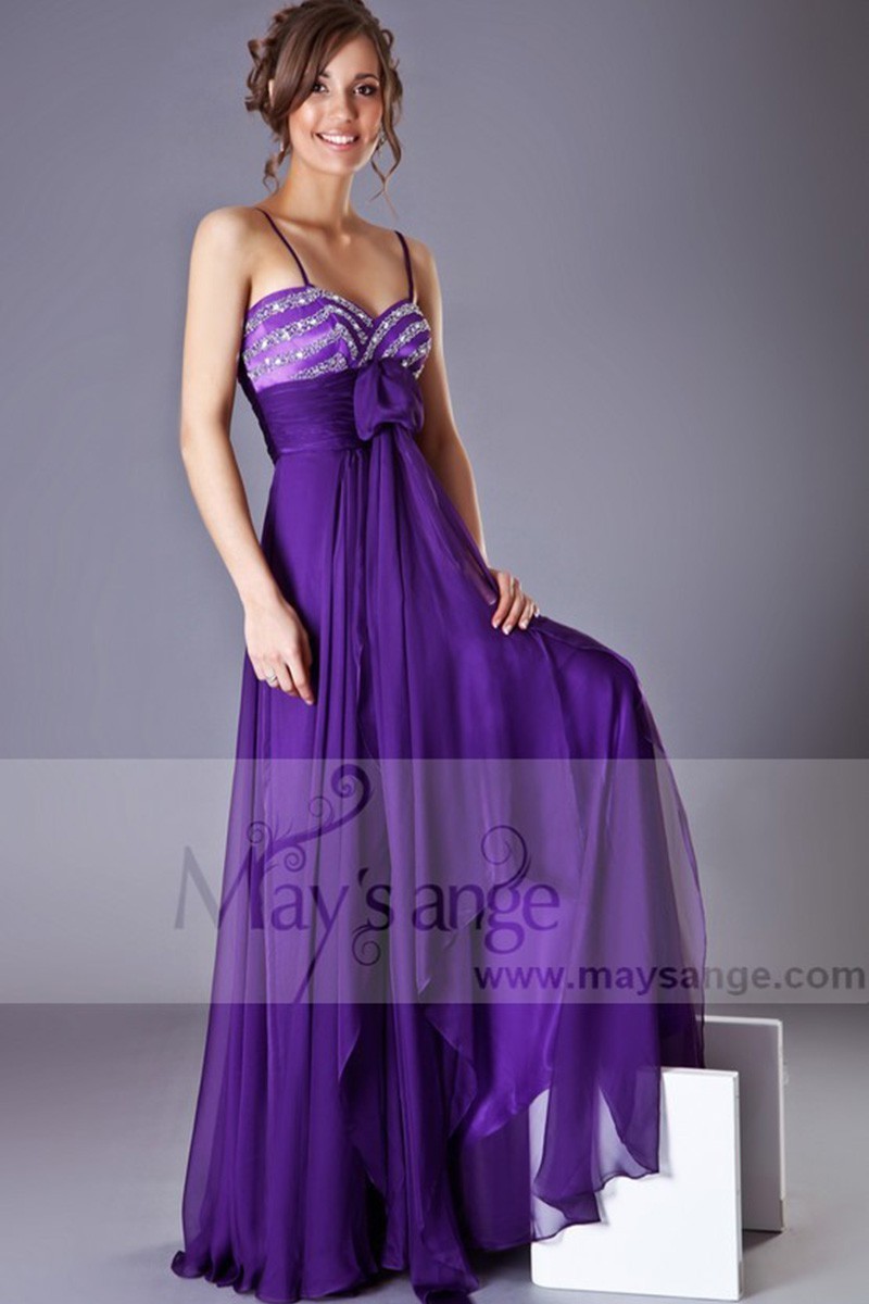 Violet Long Chiffon Evening Dress With Glitter Bodice