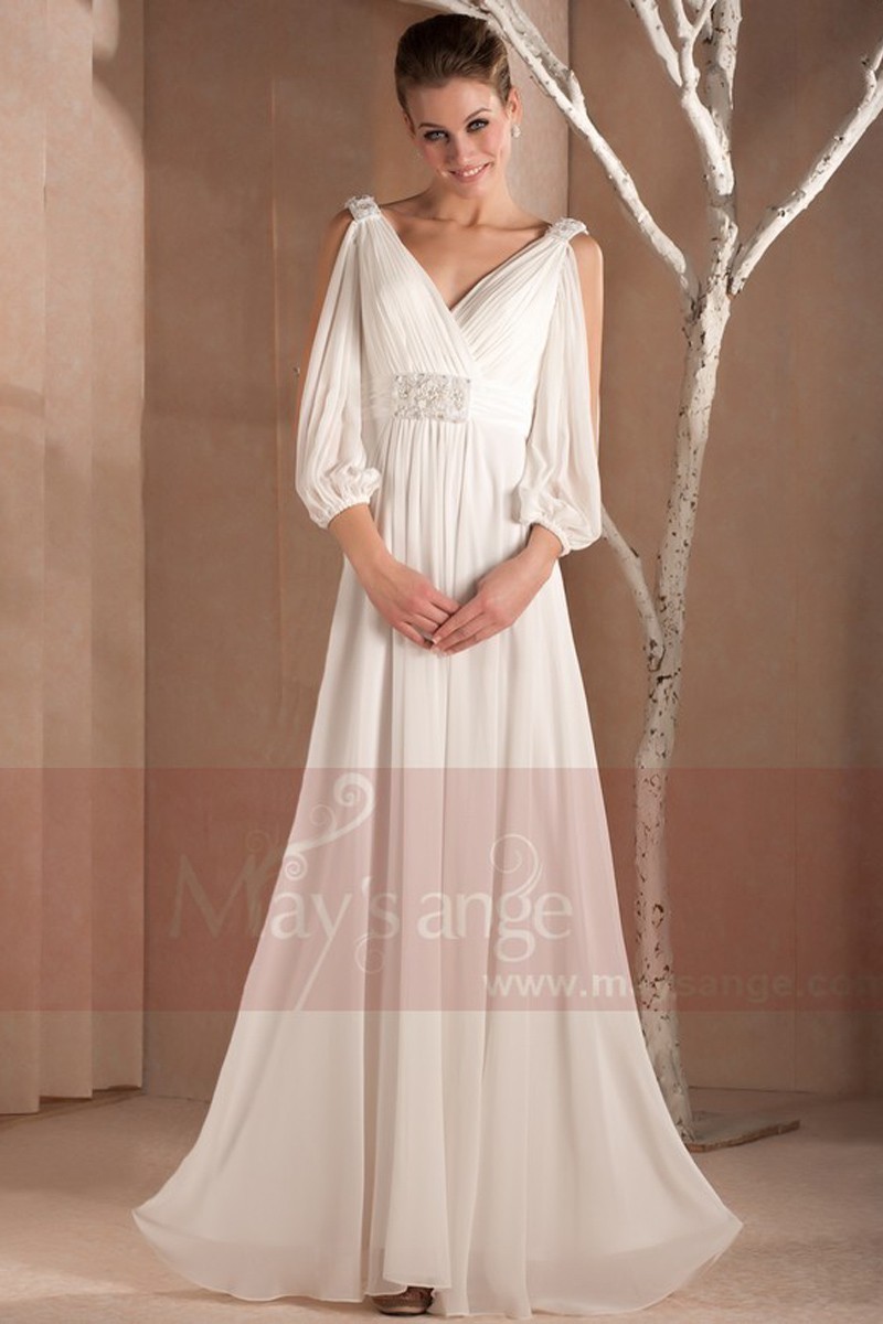 Robe longue blanche Alice avec manches ajourées en mousseline - Ref ...
