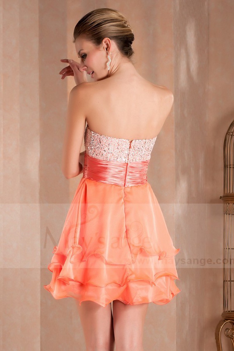 Short Princess Orange Party Dress With Glitter bodice