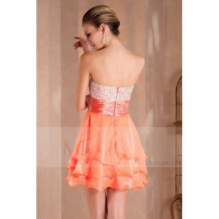 Short Princess Orange Party Dress With Glitter bodice