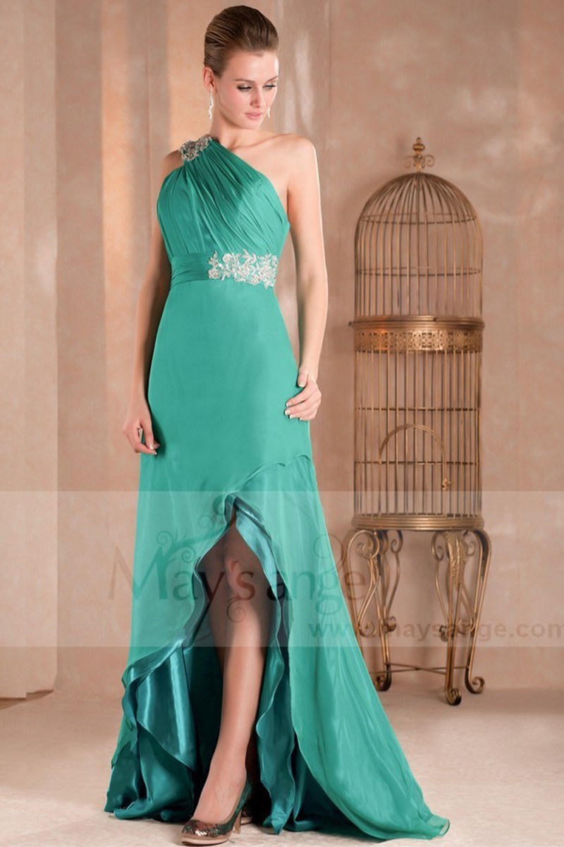 Précieuse Robe de soirée longue asymétrique en mousseline - Ref L286 ...