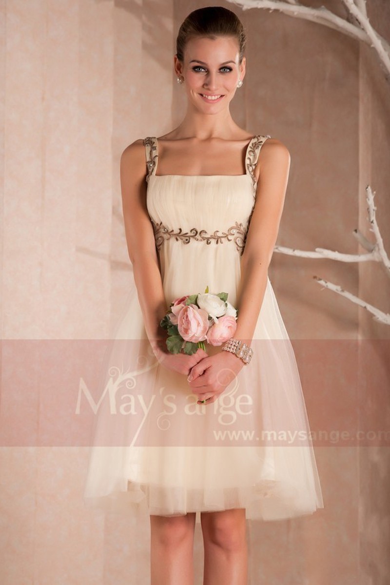 Robe courte de cocktail Eve en organza champagne - Ref C404 - Robe de ...