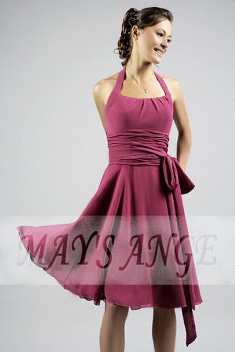 High-Neck Halter Raspberry Short Party Dress