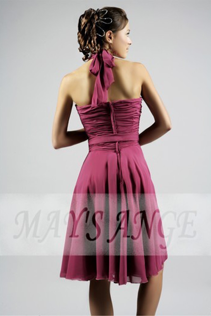 High-Neck Halter Raspberry Short Party Dress