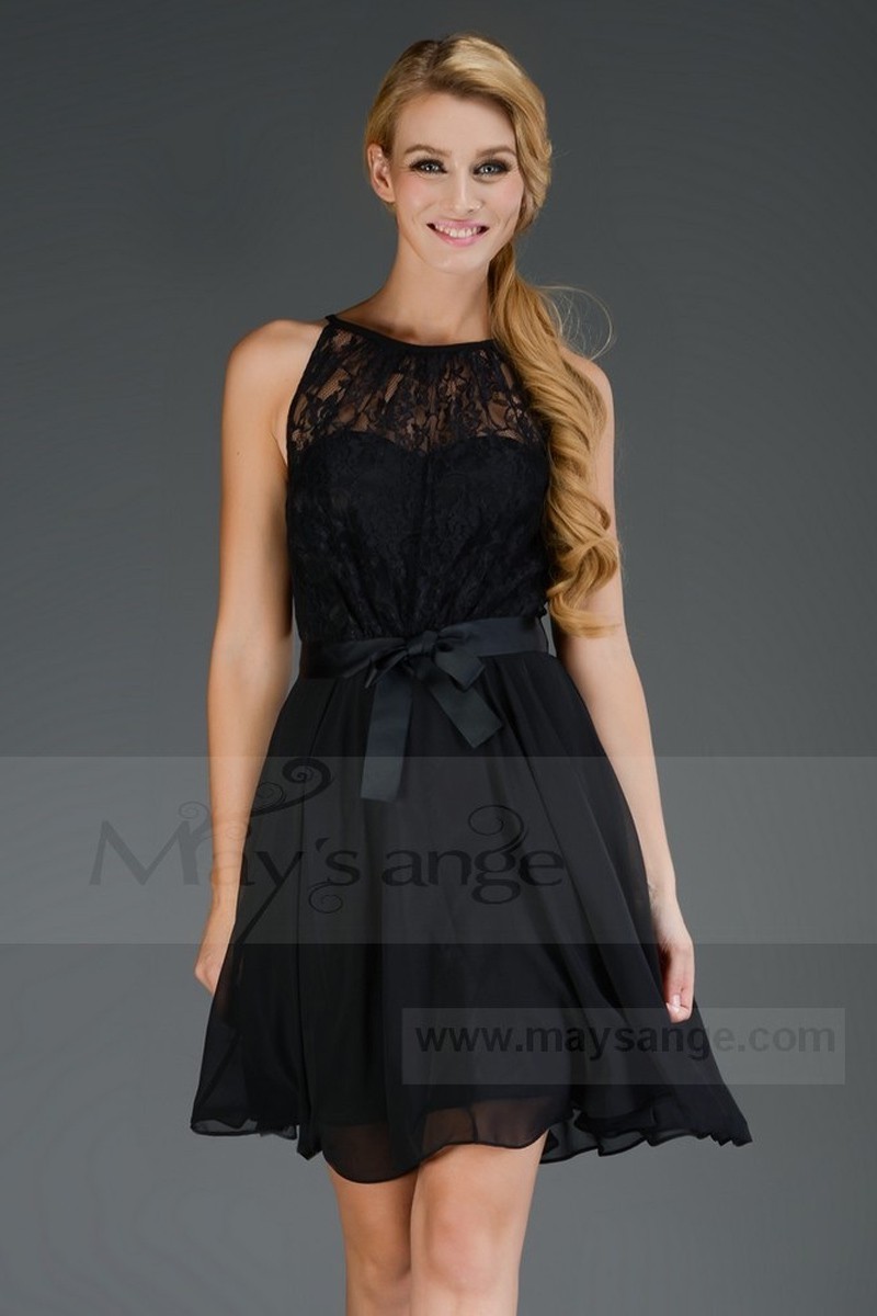 Robe noire dentelle dos ouvert ceinture satine - Ref C303 - Robes de ...