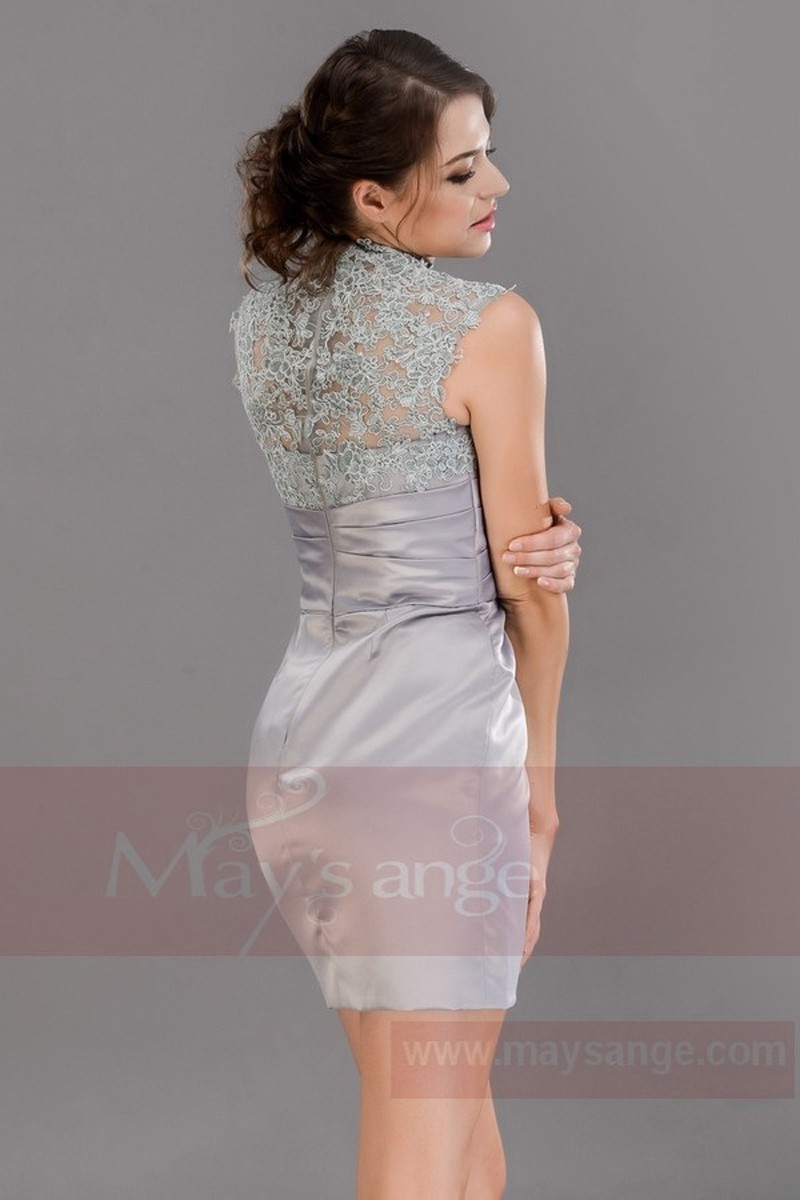 Short A-Line Silver dress Graduation Party Dress With Lace Top