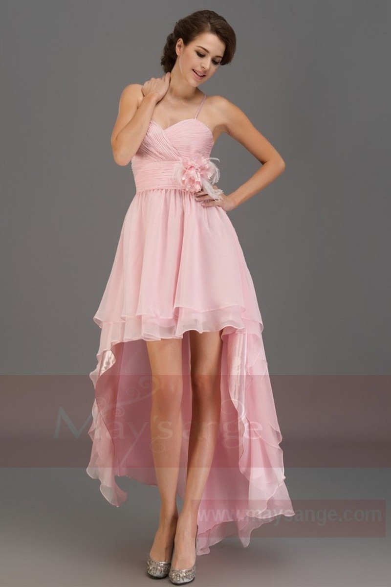 Robe de soirée rose asymétrique fleure plume Surprenante - Ref L152 ...