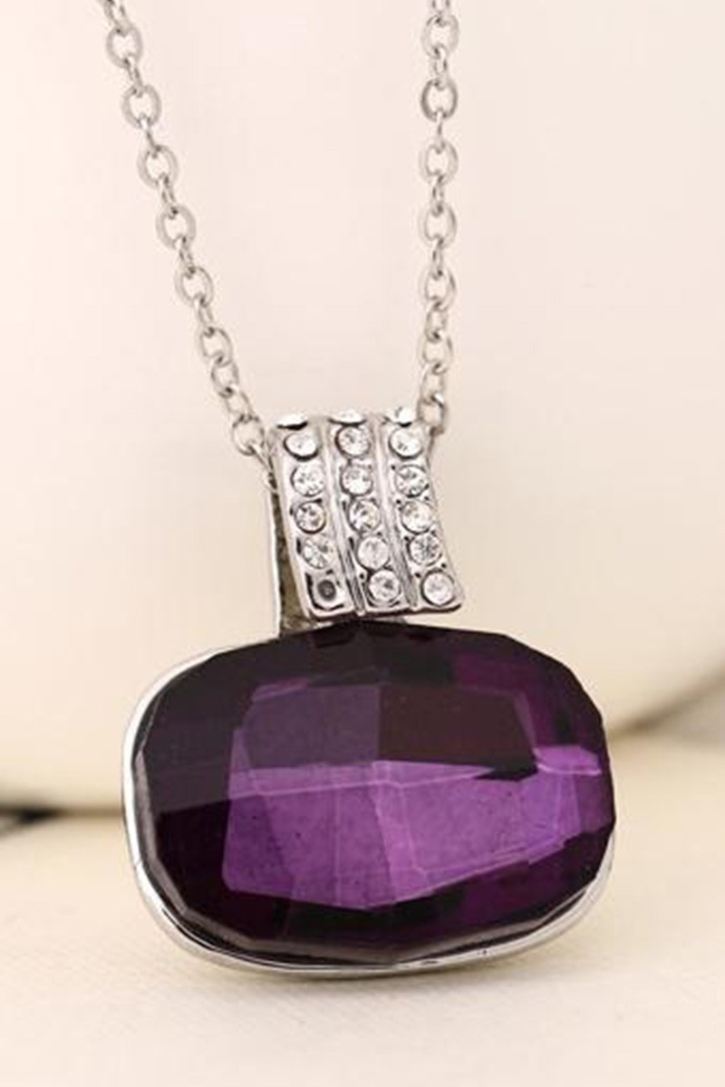 Collier chaine pierre violet amethyste - Ref F073 - Collier pendentif femme